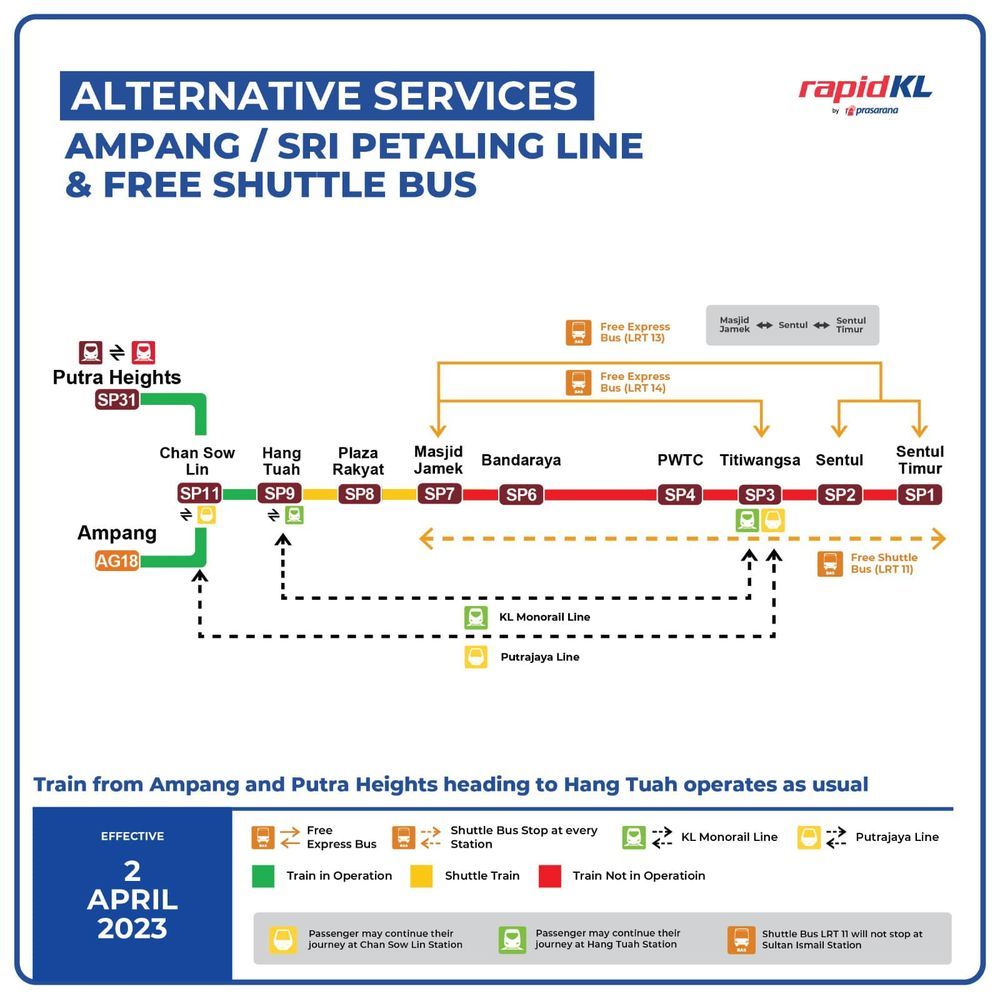 Six LRT Ampang Line stations closed starting Sunday, April 2nd - works ...