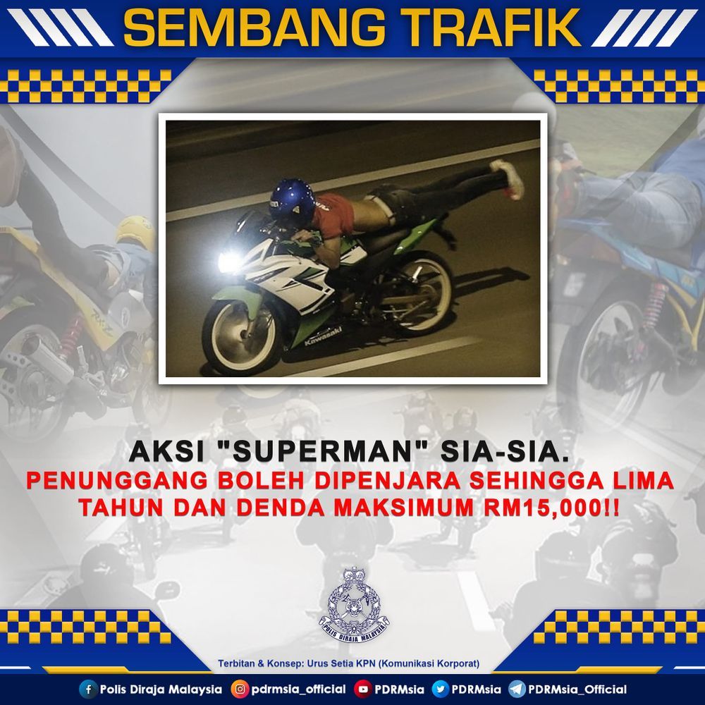 Aksi 'Superman' Atas Motor Boleh Didenda Hingga RM15k, Penjara 5 Tahun ...