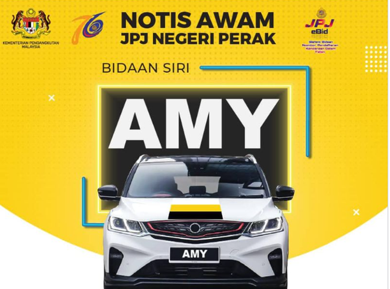 Perak's AMY vehicle registration plate proving to be popular, RM6 ...