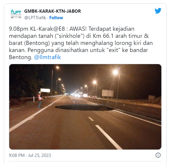Temporary closure of Kuala Lumpur - Karak Highway for both east and west directions due to ...