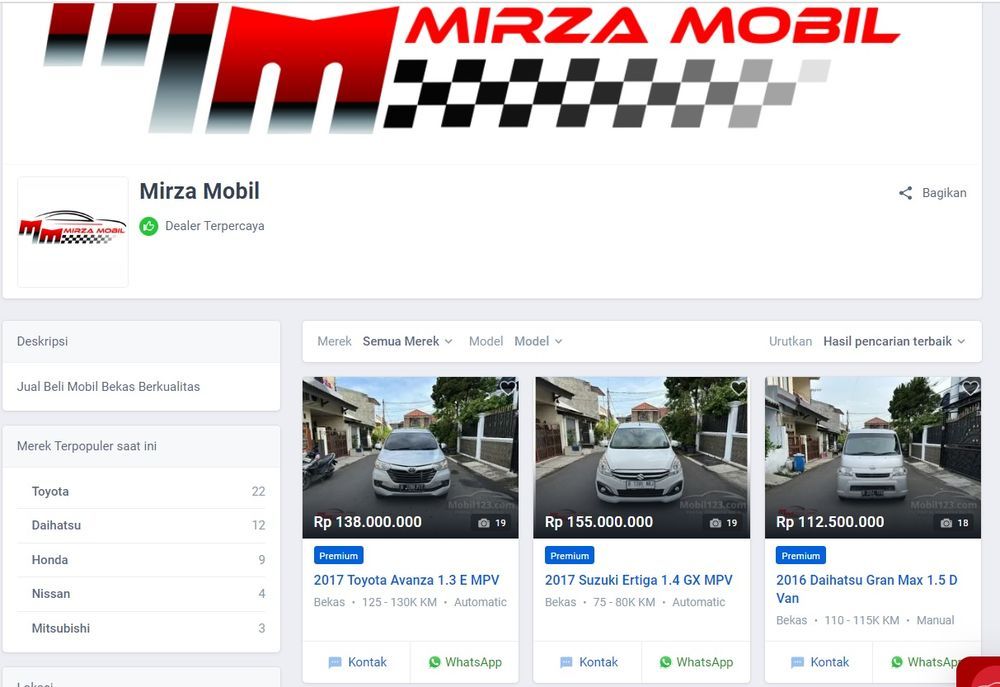 Beli Mobil Bekas Terpercaya, Showroom Mirza Mobil Tempatnya - Mobil Bekas | Mobil123
